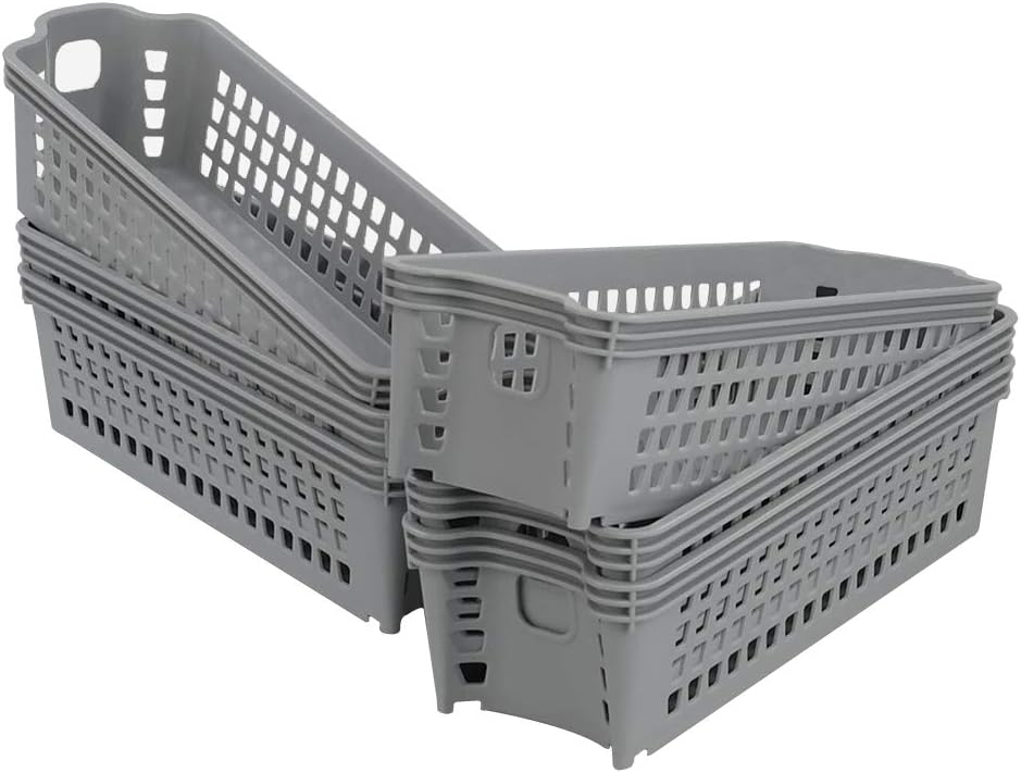 Amazon.com: Ponpong Small Slim Grey Plastic Storage Baskets, 11.02" X 3 ...