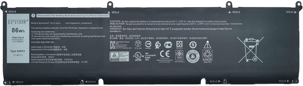 Amazon.com: EPYOBW 69KF2 Laptop Battery 86Wh Compatible with Dell ...