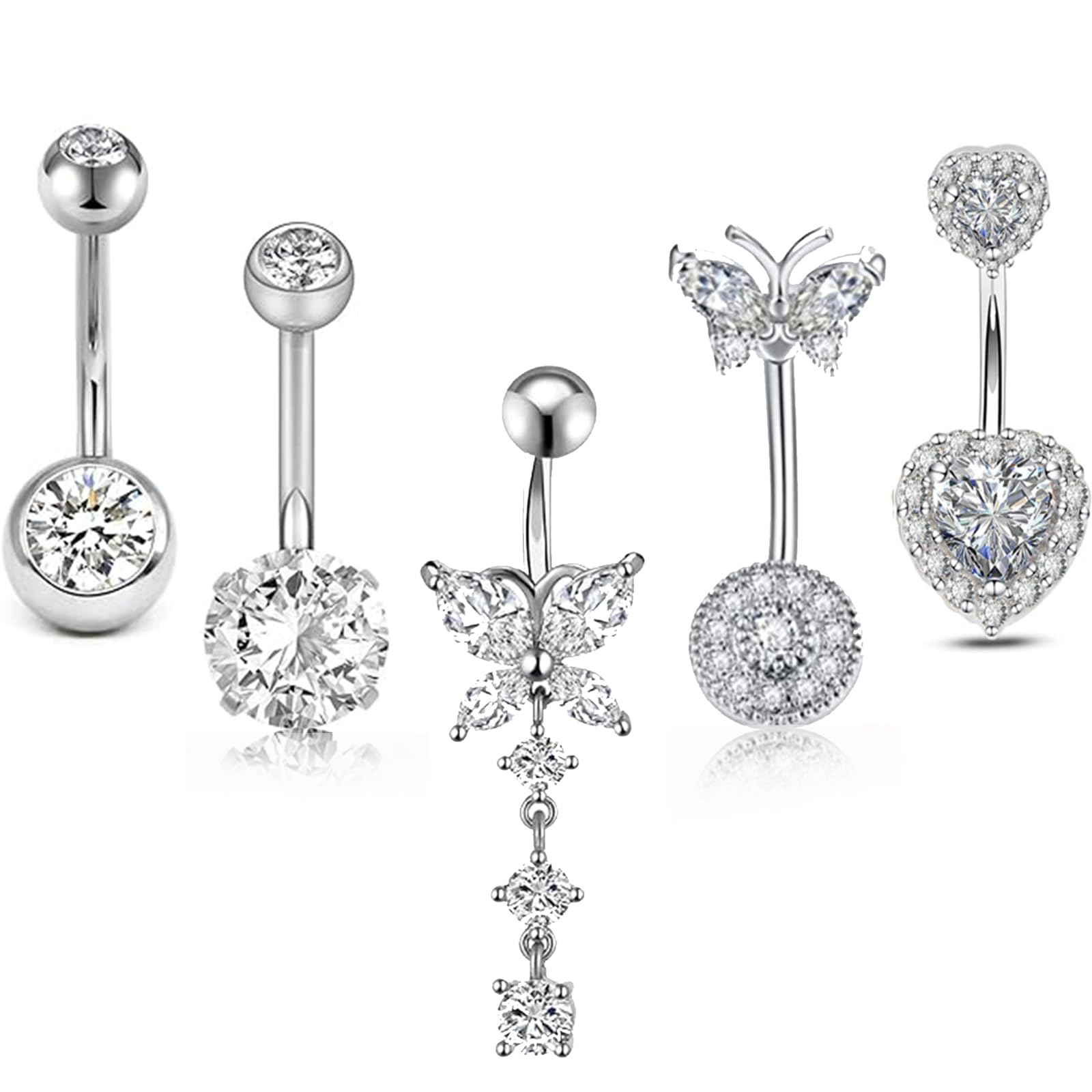 WNXBFO 5 Pack Titanium Belly Bars, Silver Belly Bars Surgical Steel ...