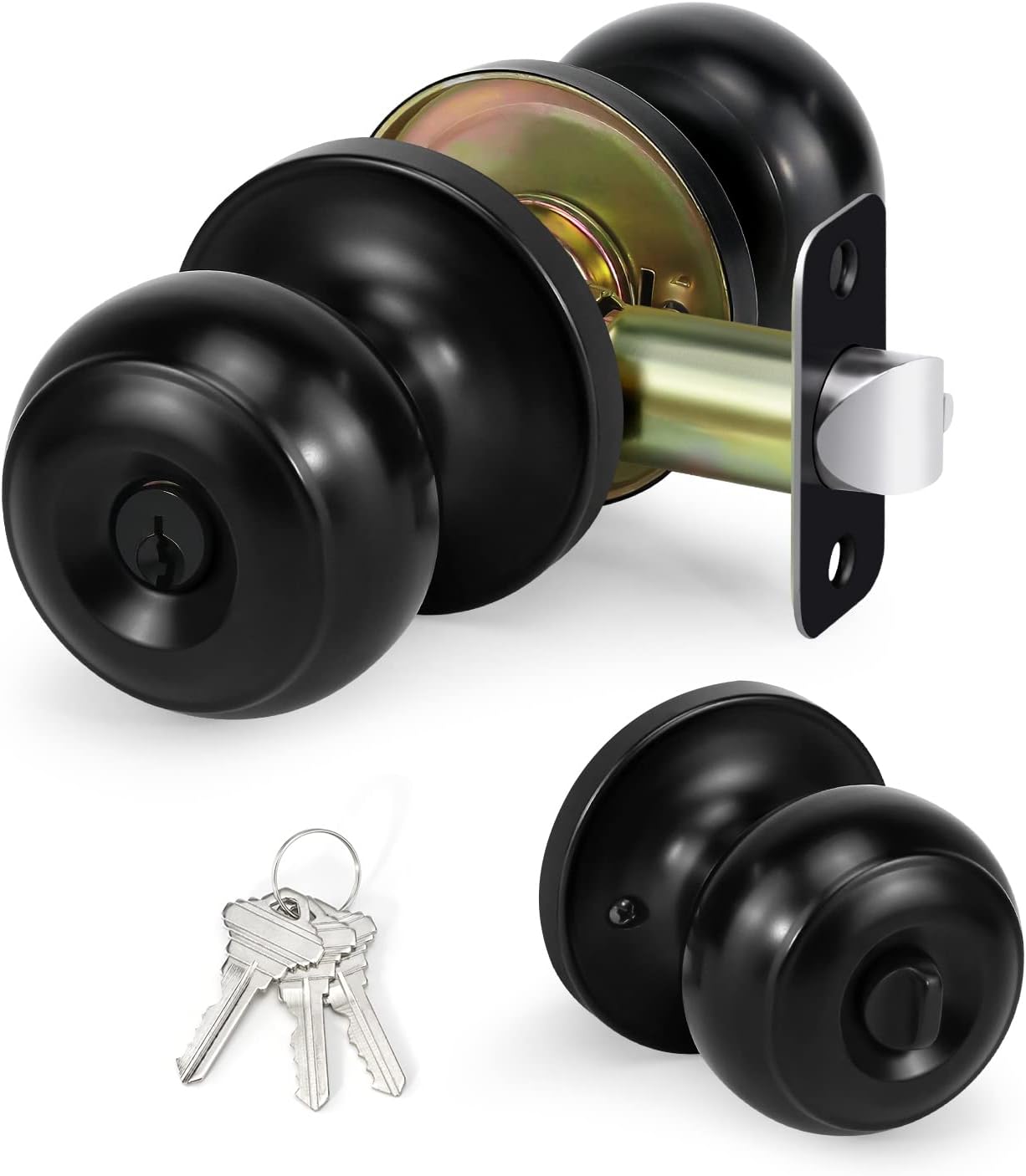 LOQRON Keyed Entry Door Knob for Entrance, Front Doorknob with Lock and ...