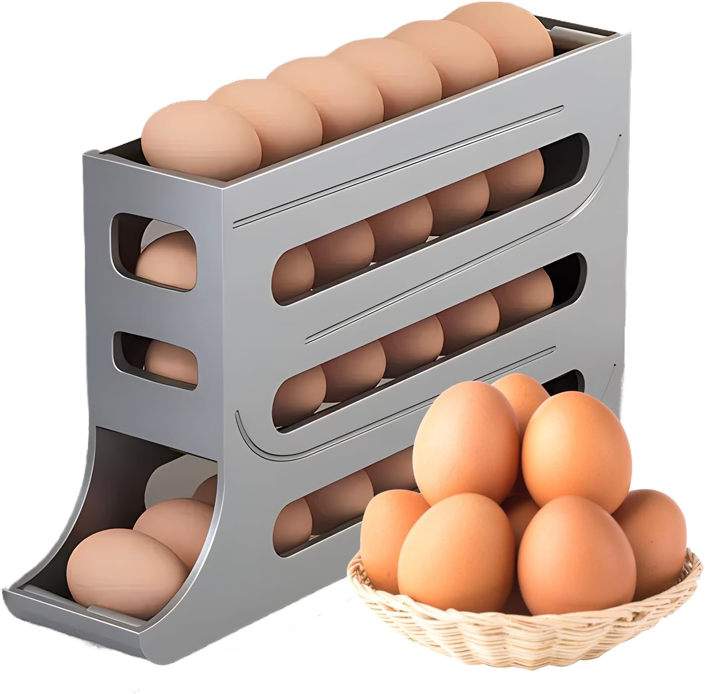 Amazon.com: ZEJOROSE Egg DispenserAutomatic Rolling Egg Tray Organizer ...