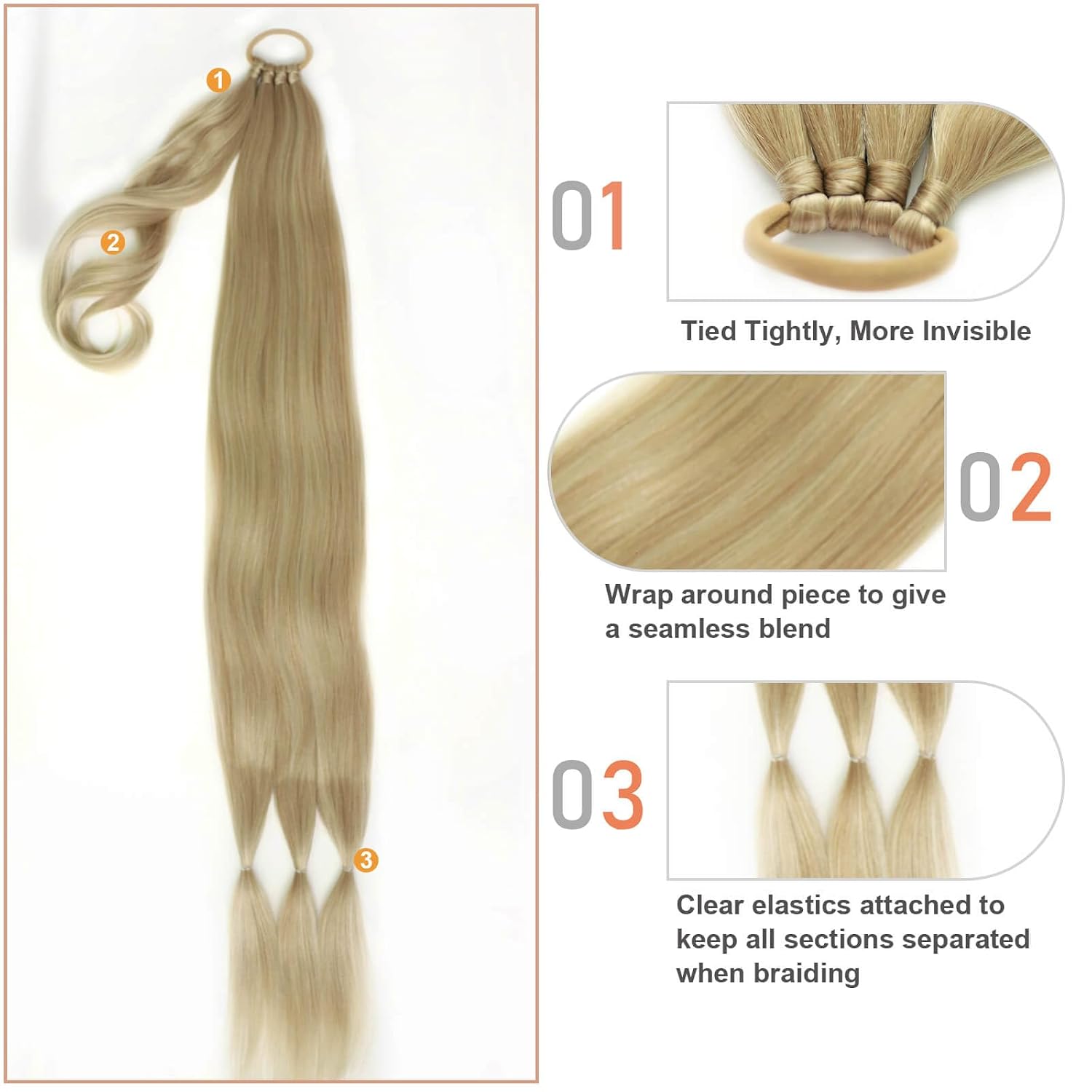 Extensiones de cola de caballo trenzada de 20 pulgadas de largo para ...