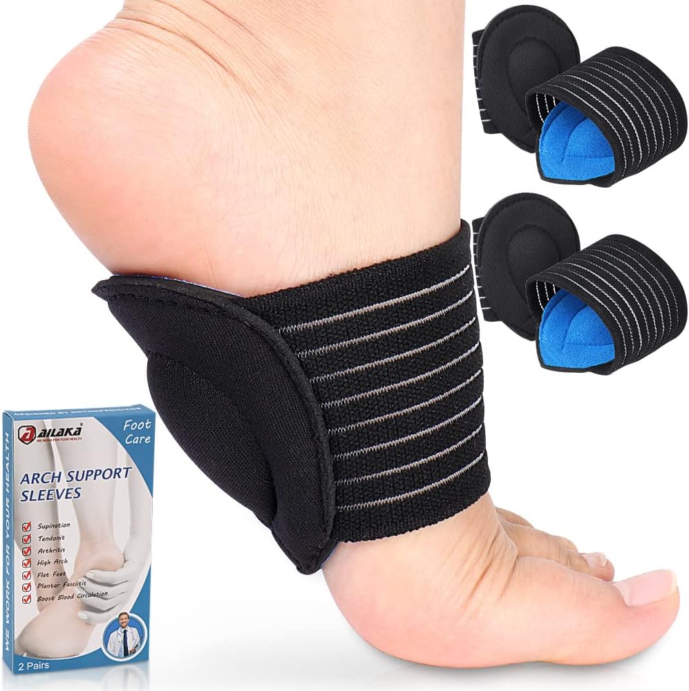 Ailaka 2 Pair Compression Cushioned Arch Support Brace, Plantar ...