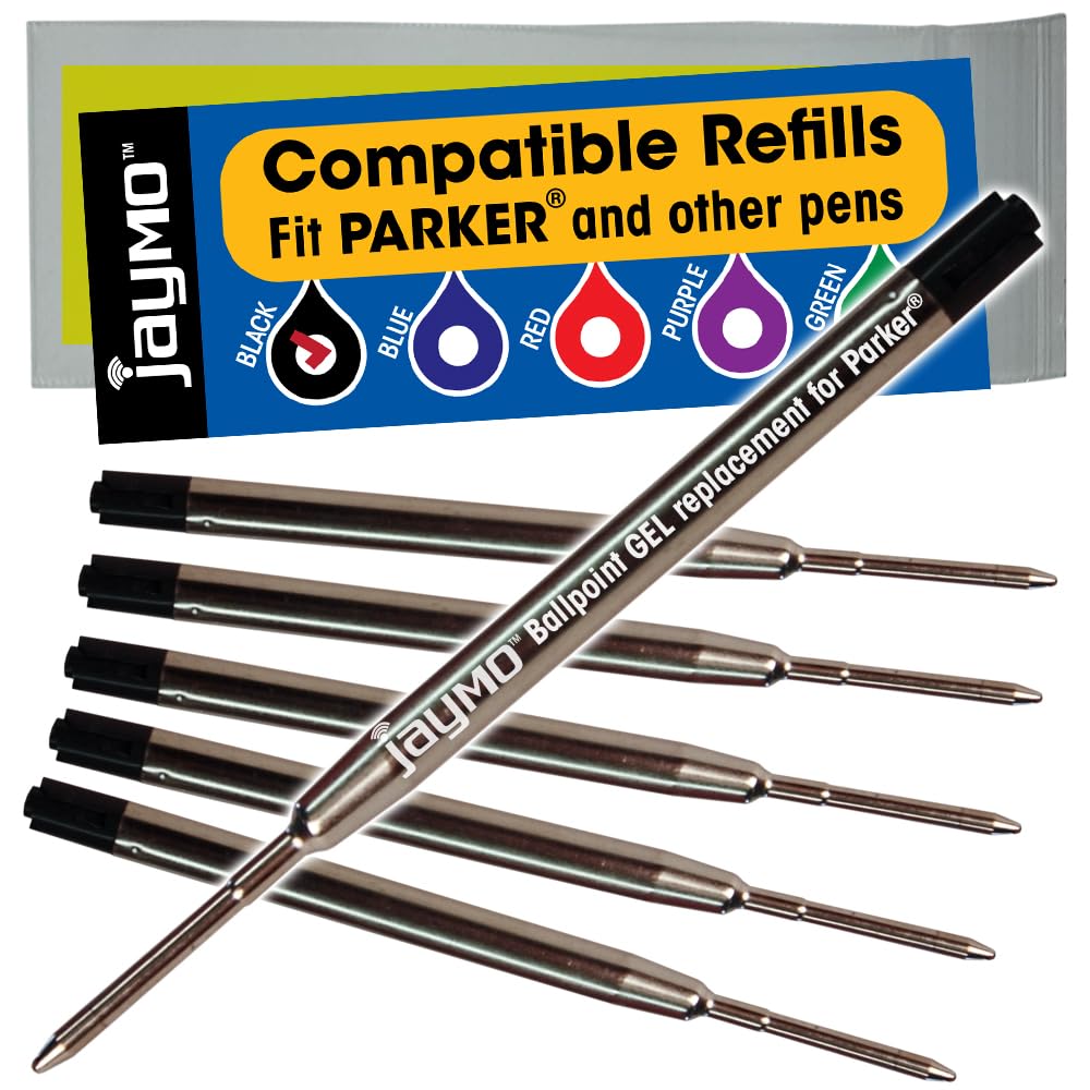 6 - Black Gel Parker Compatible Pen Refills. Smooth Writing German .7mm ...
