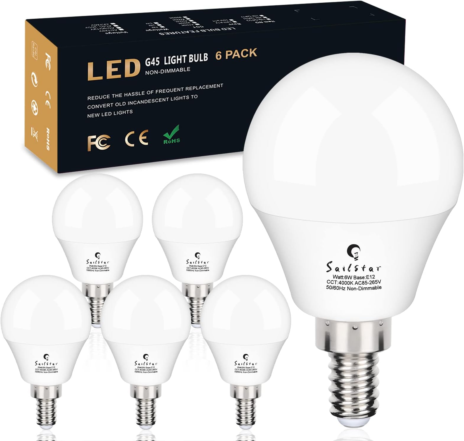 Simba Lighting LED Candelabra E12 Base G14 Small Globe 5W 40W ...