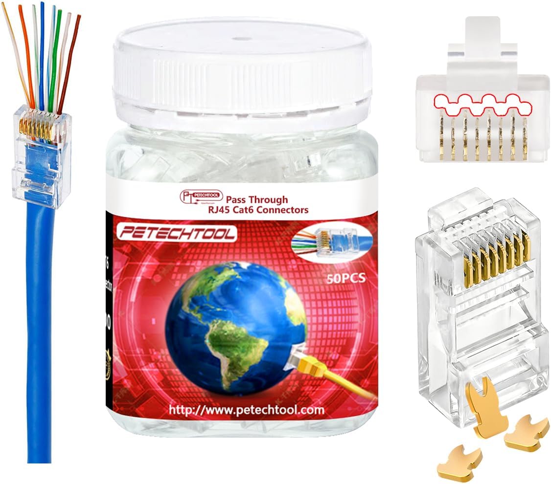 Amazon.com: PETECHTOOL RJ45 CAT6A CAT6 Pass Through Connectors 23 AWG ...