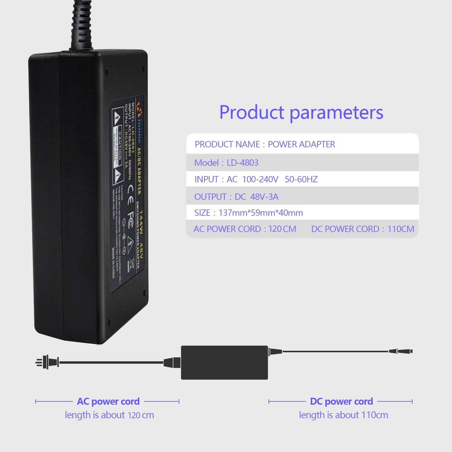 Njuone AC to DC Converter 48V 3A Switching Power Supply Charger 144W ...