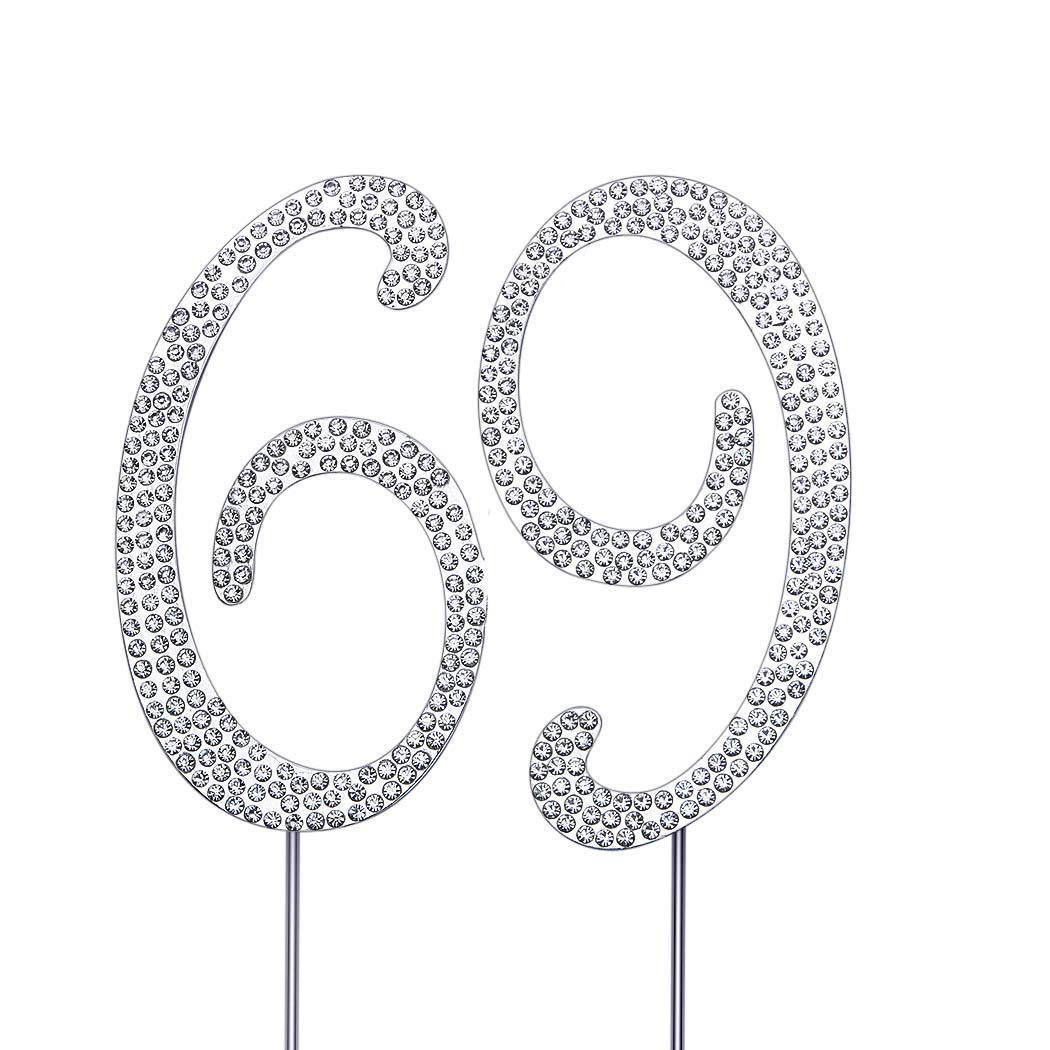 Amazon.com: MAGJUCHE Silver 69" Crystal Cake Topper, Number 69 ...