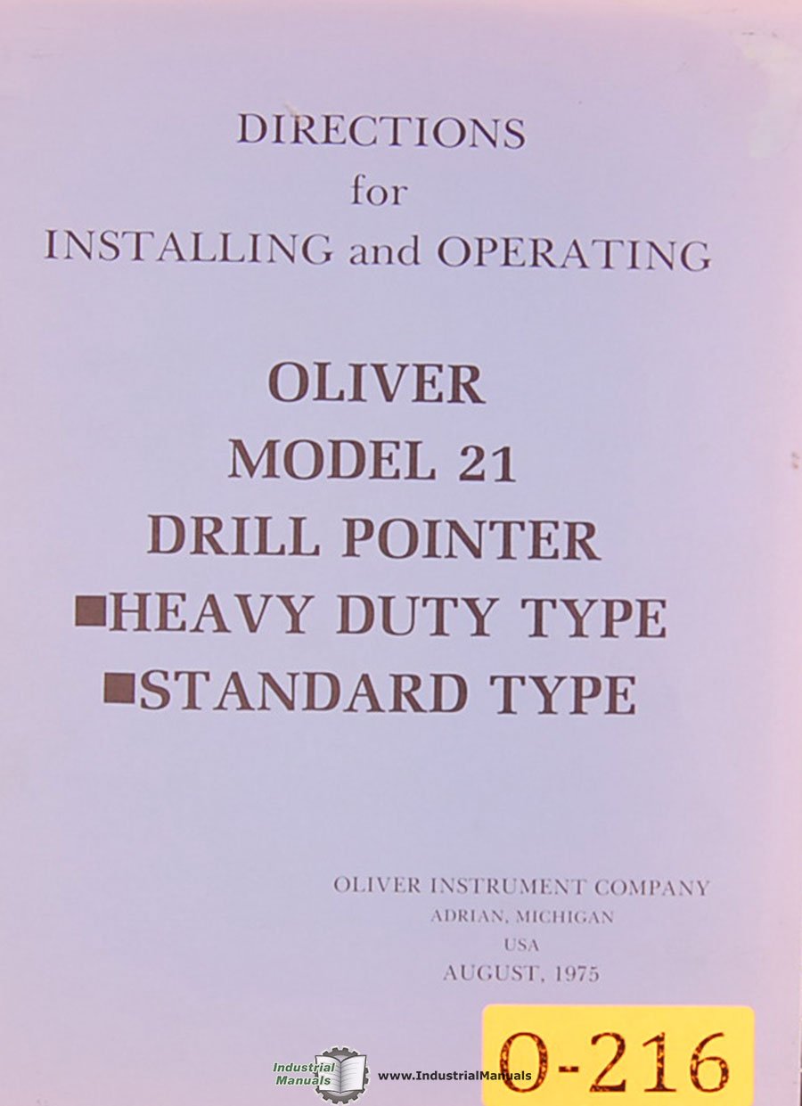 Oliver Model 21, Drill Pointer Grinder, Installing Operations and Parts ...