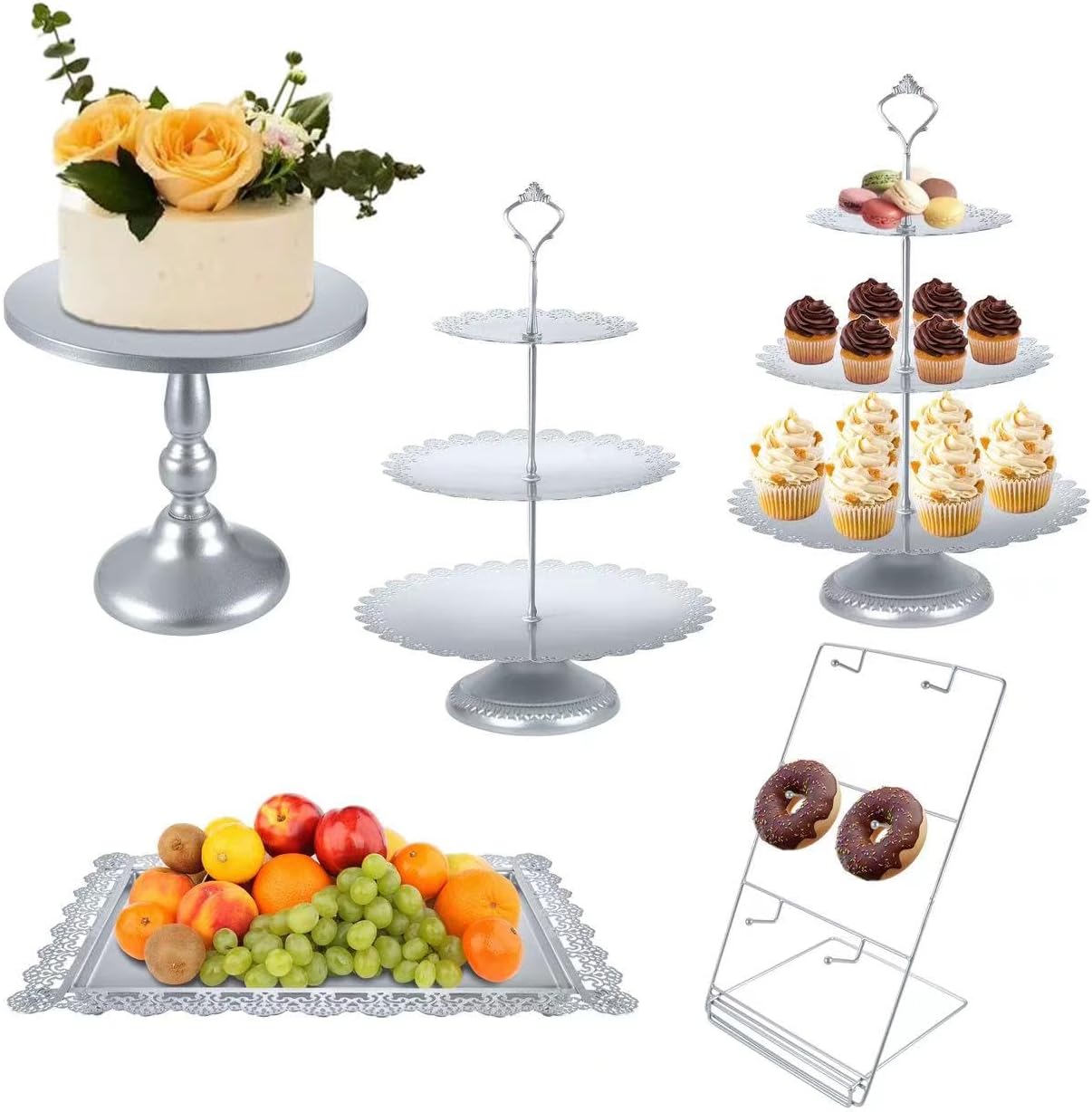 Amazon.com: Silver Dessert Table Display Set, Metal Cake Stand Round ...