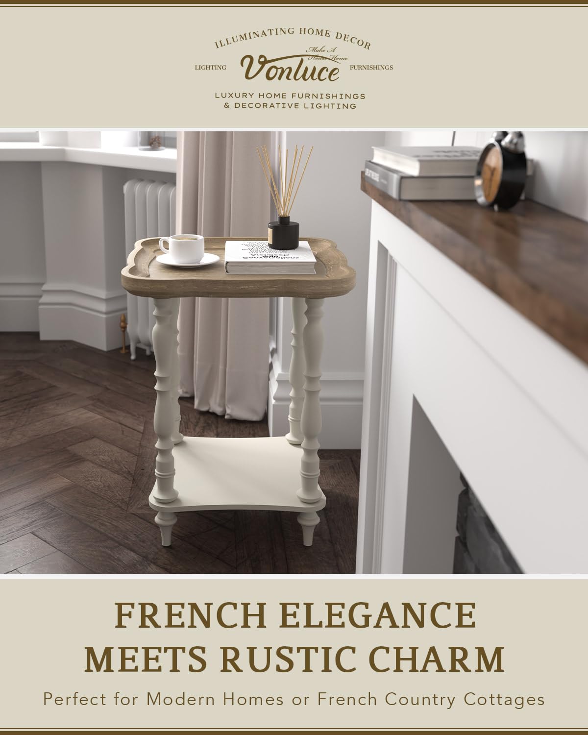 Snapklik.com : French Country End Table, 19 Square Farmhouse Rustic ...