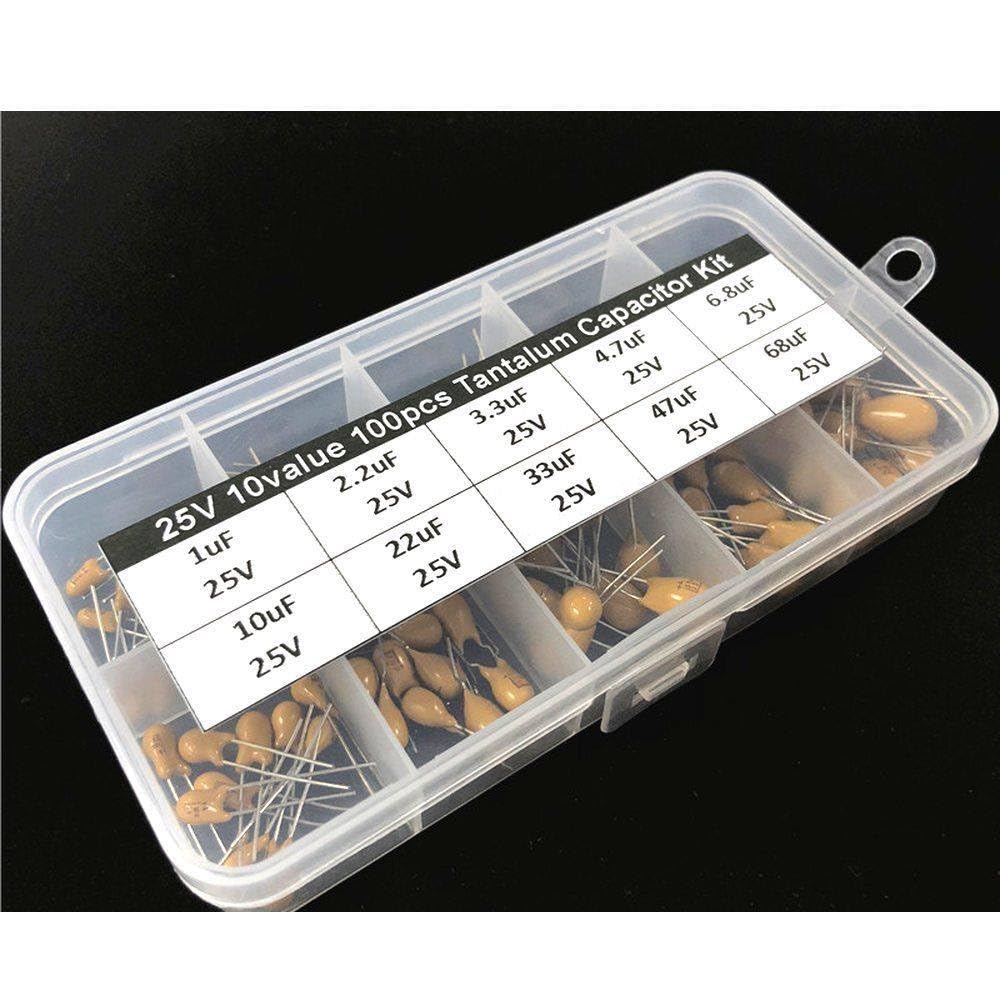 10values 100pcs 25V 1uF 2.2uF 3.3uF 4.7uF 6.8uF 10uF 22uF 33uF 47uF ...