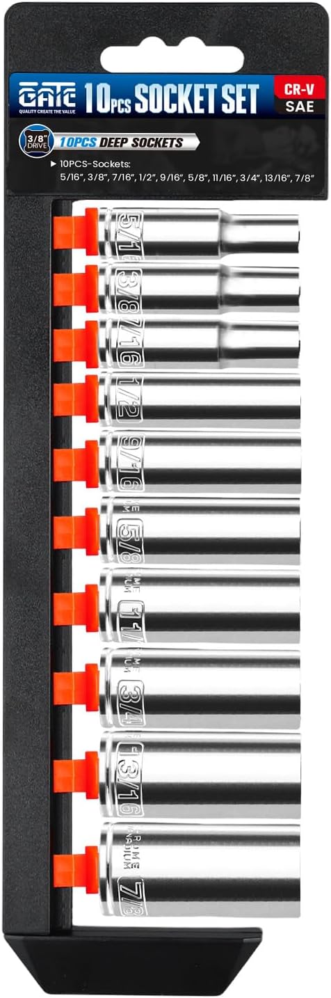 PGROUP 10PCS 3/8” Drive Deep Socket Set, SAE (5/16"-7/8"), 6-Point, Cr ...