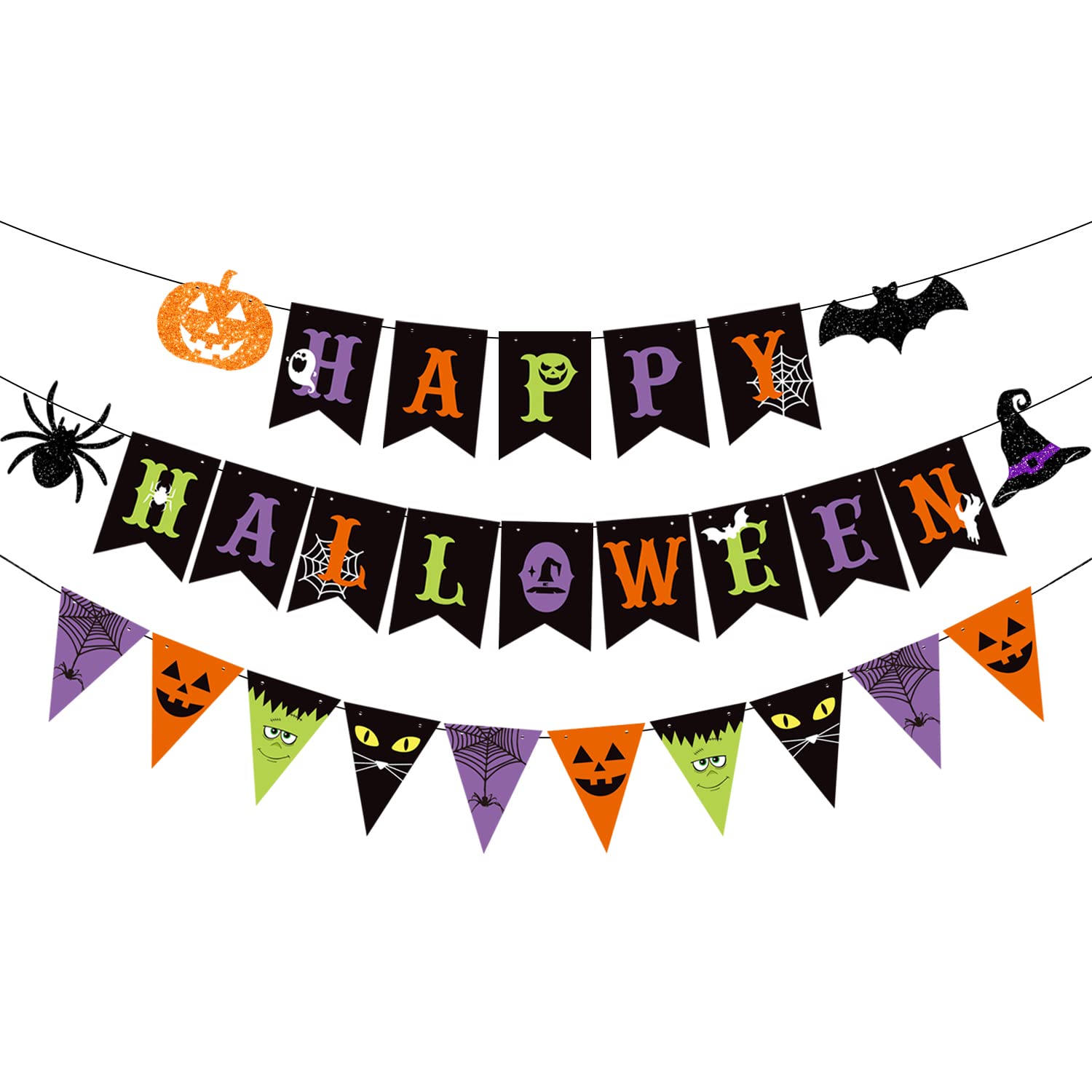 Amazon.com: JKQ Colorful Happy Halloween Banner and Halloween Pattern ...