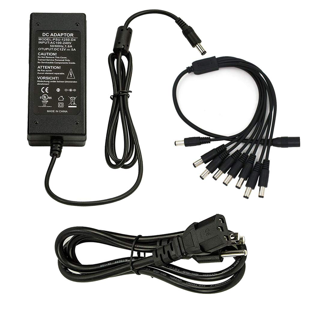 InstallerCCTV Security Camera Power Adapter 12V 5A w/ 8-Way Power ...