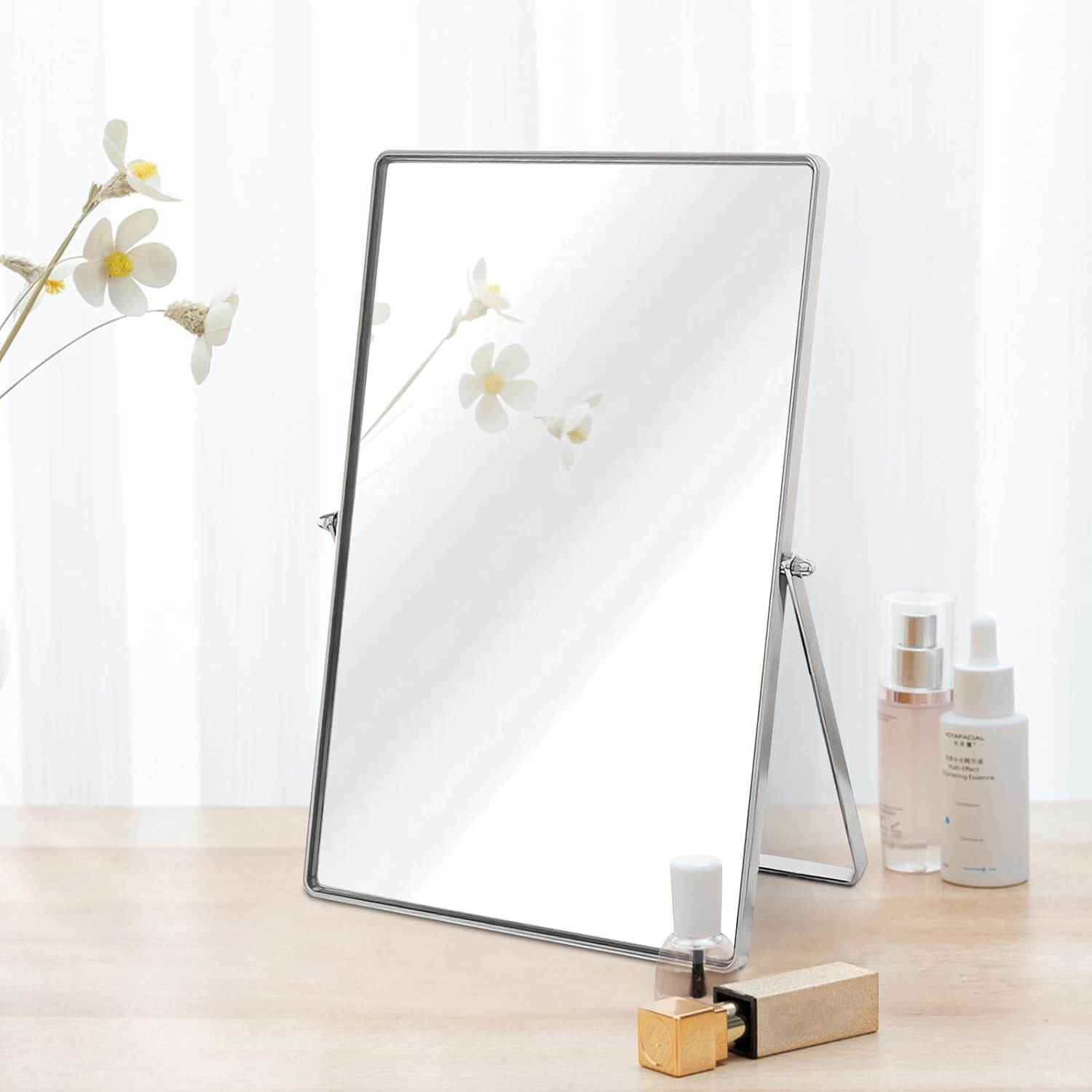 Hosoncovy Desktop Mirror with Stand Metal Frame Vanity Mirror Makeup ...