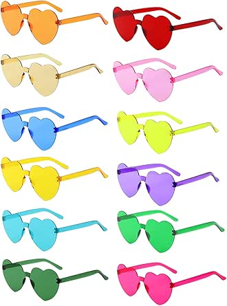 BIRDDIE 12 Pack Love Heart Shaped Sunglasses, Colorful Rimless Party ...