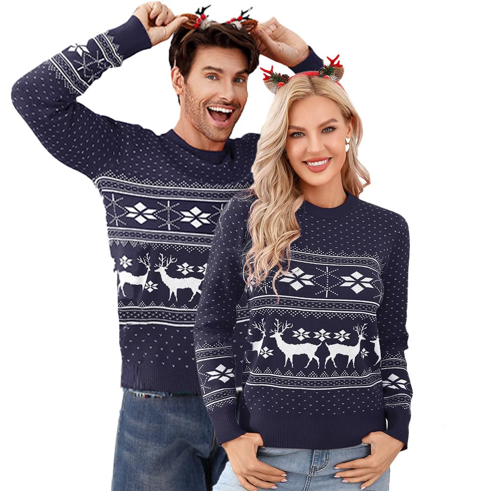 Amazon.com: Family Matching Christmas Sweater Reindeer Snowflakes ...