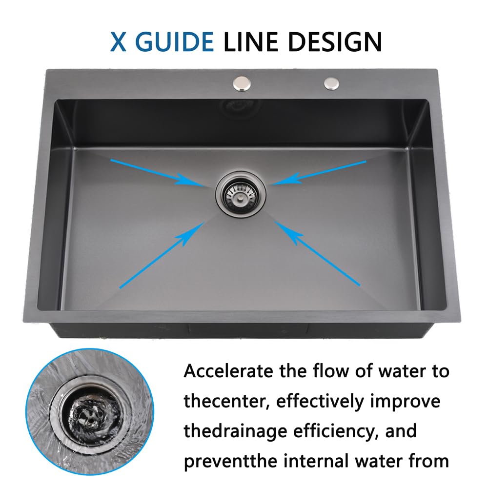 Snapklik.com : 33 Inch Drop In Kitchen Sink Black - 3322 Topmount Sink ...