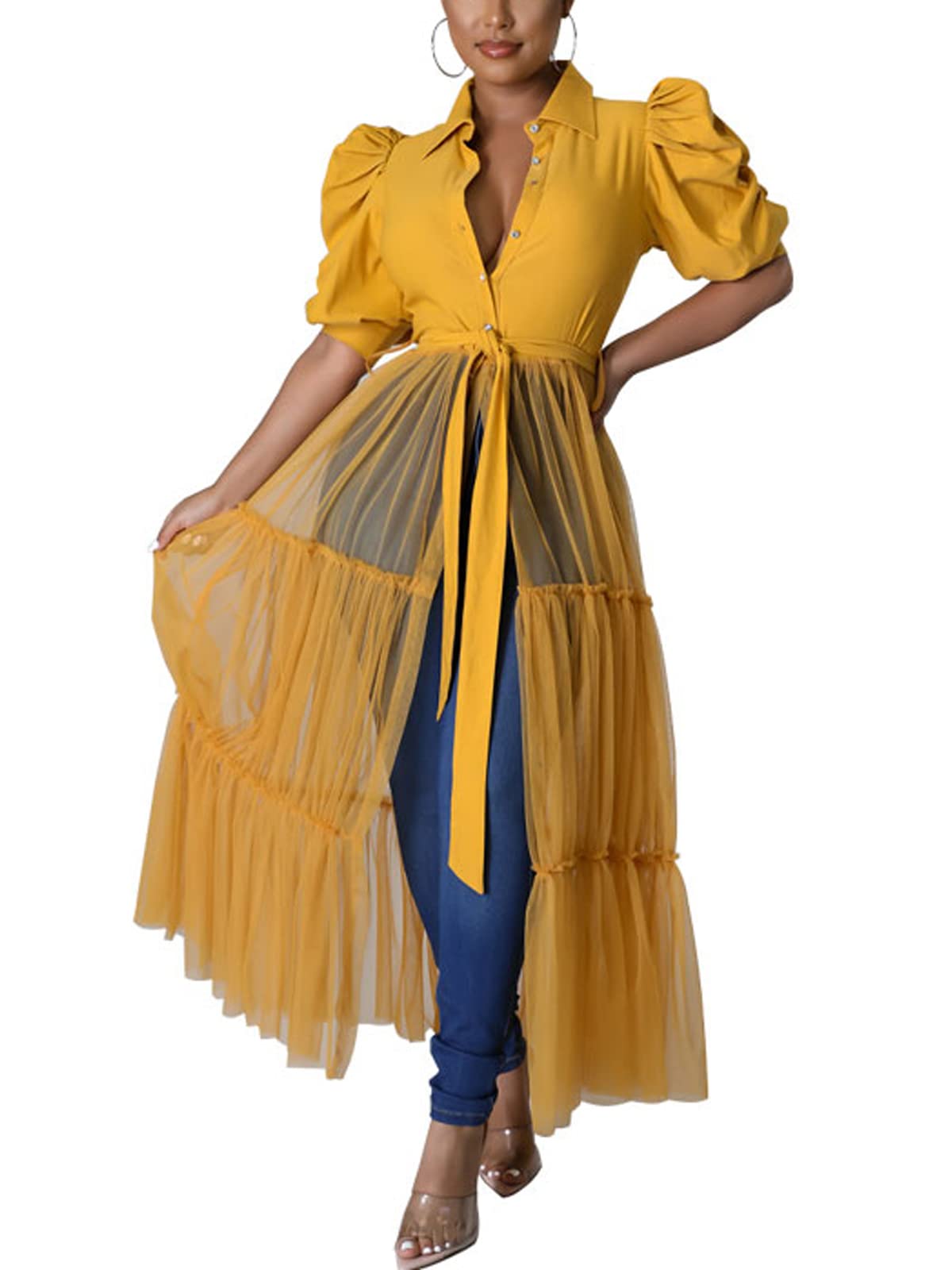 Women's Sexy Sheer Mesh Dress Short Sleeve Bodycon High Low ...