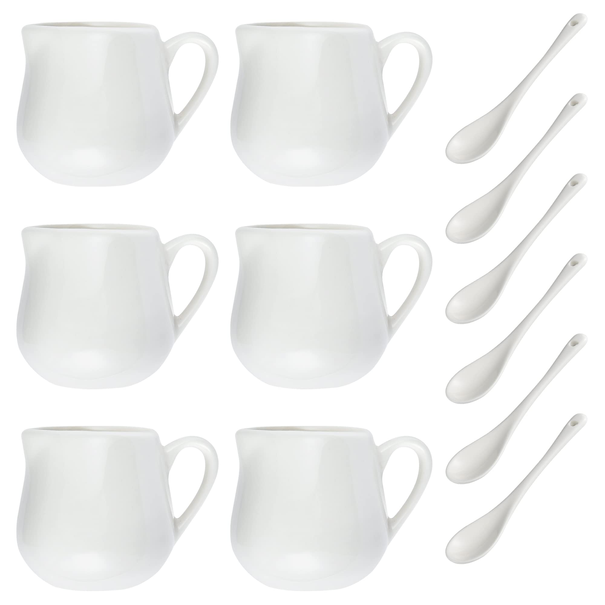 Small Ceramic Milk Jug, Akamino 6 Pcs Mini Milk Pitcher with Handle ...