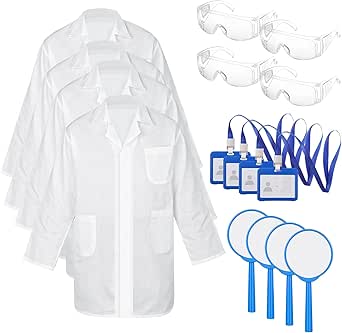 16 Pcs Lab Coat for Kids Scientist Lab Coat Costume Kit with Glasses ID ...