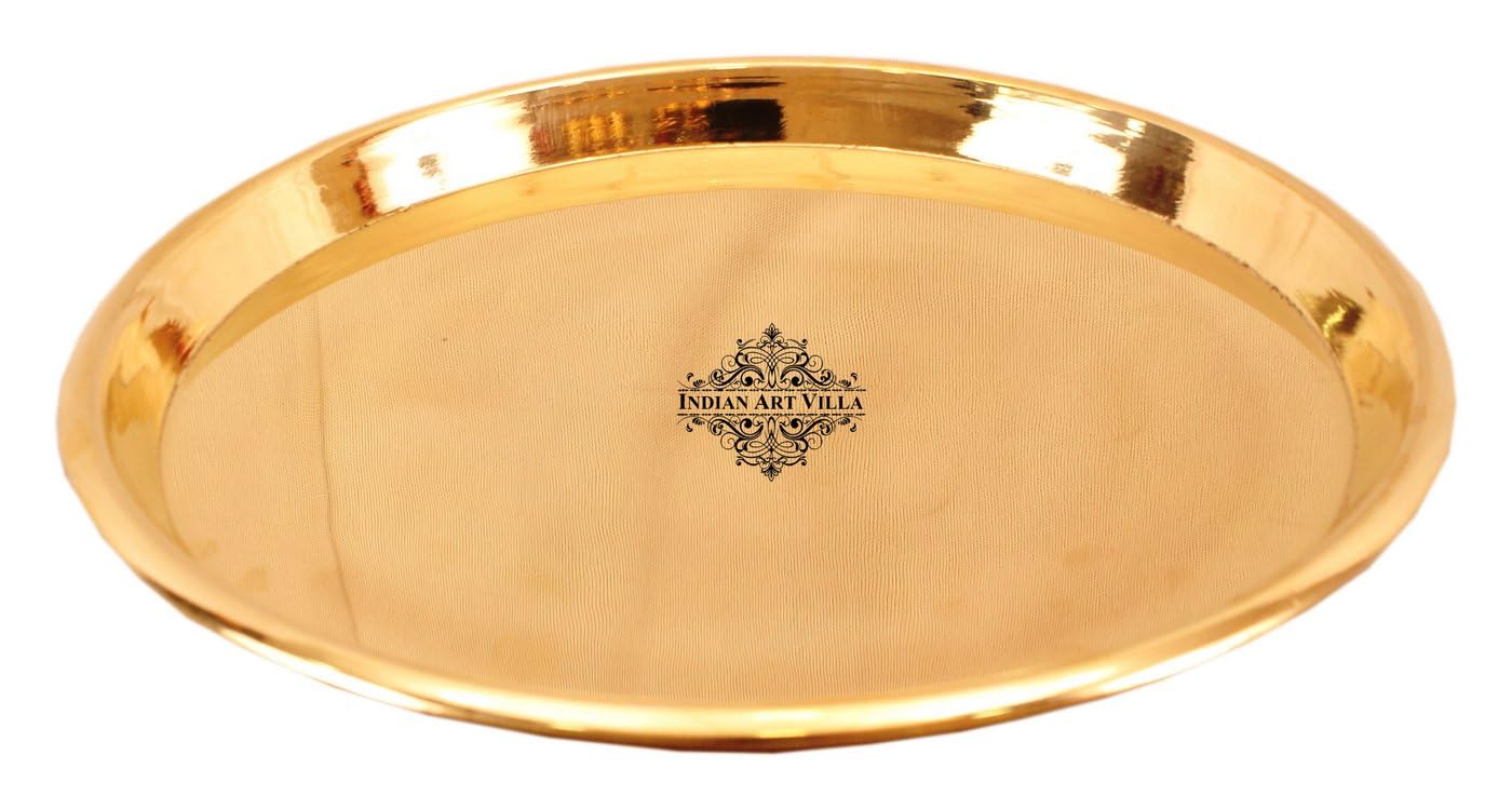 Buy INDIAN ART VILLA Brass Handmade Thali Plate with Perfect Space and ...