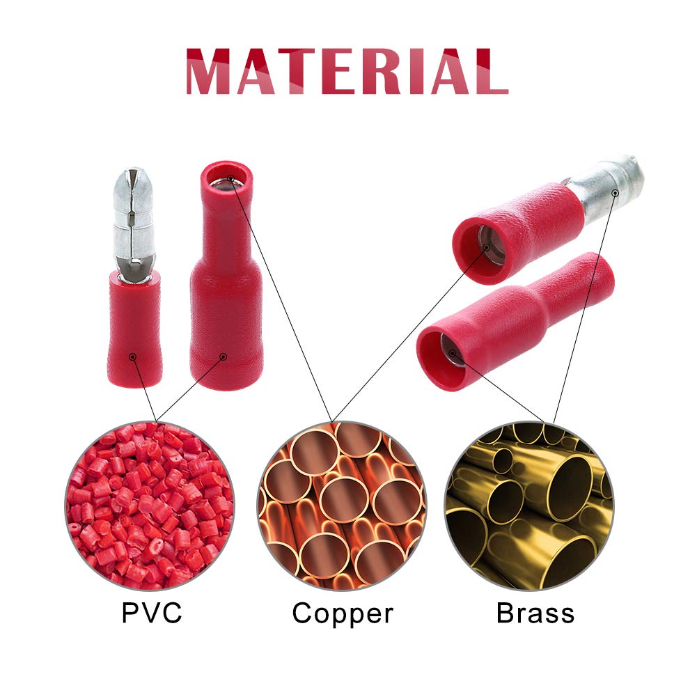 Snapklik.com : Bullet Connectors Male/Female Kits 100 Pcs 22-16 AWG ...