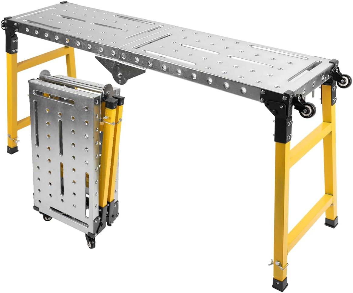 biosp Portable Steel Work Bench, Adjustable Height Welding Table with Folding Legs, Versatile ...