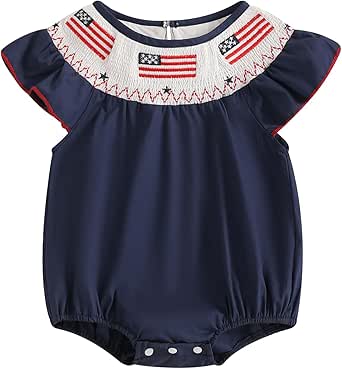 Amazon.com: xkwyshop Newborn Baby Girl 4th of July Outfit American Flag Smocked Bubble Romper ...