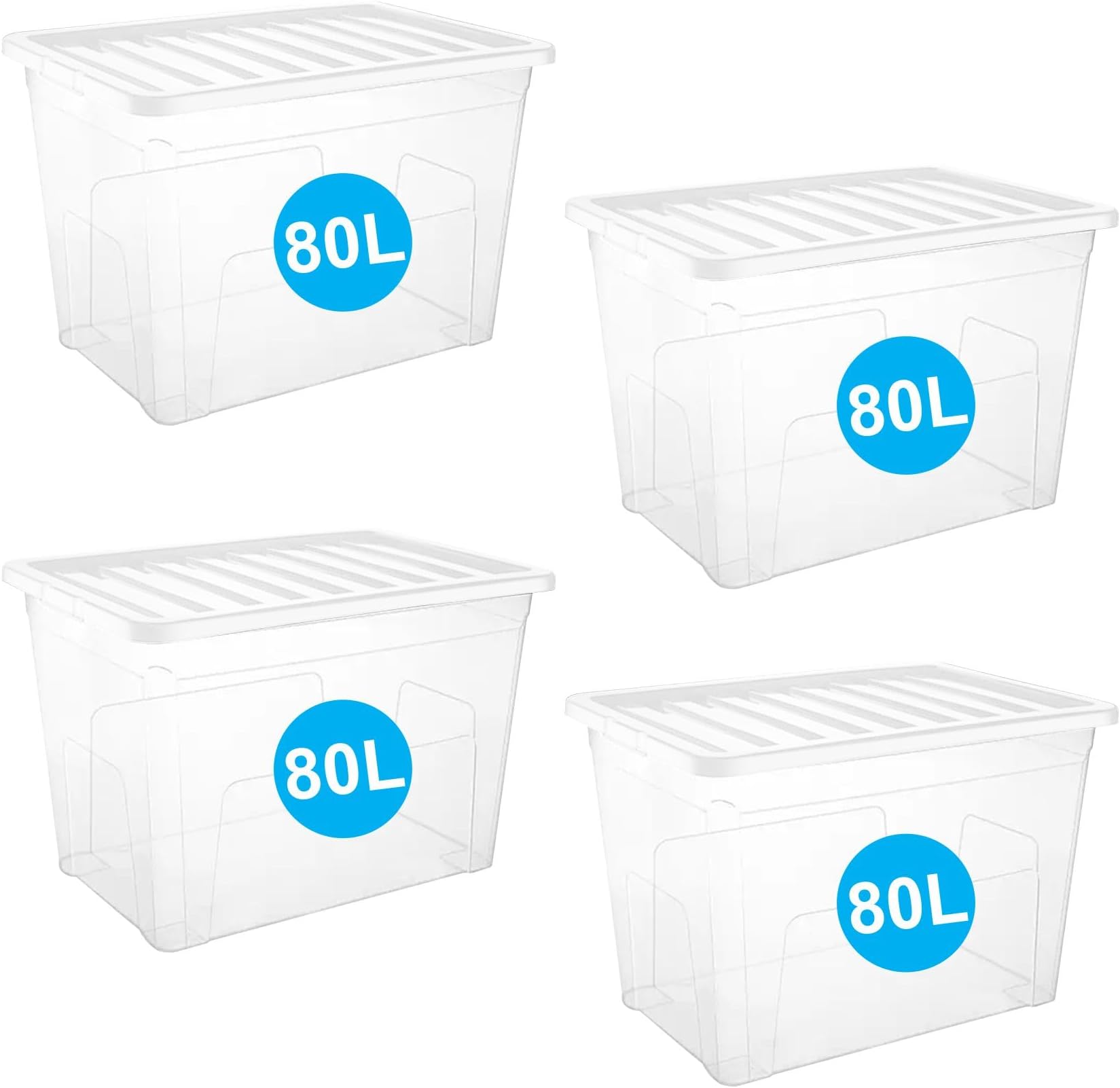 VTL 5 x 80L 80 Litre X Large Plastic Storage Clear Box Strong Stackable ...