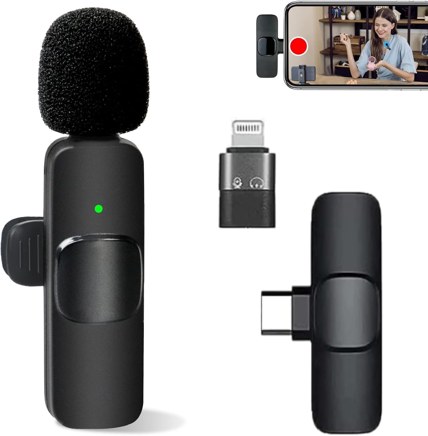 XIKKART Wireless Mic, Wireless Collar Microphone Lapel Lavalier Mic ...