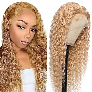 Amazon.com : NiegMeag #27 Honey Blonde Lace Front Wigs Human Hair Deep Curly Human Hair 13x4 HD ...