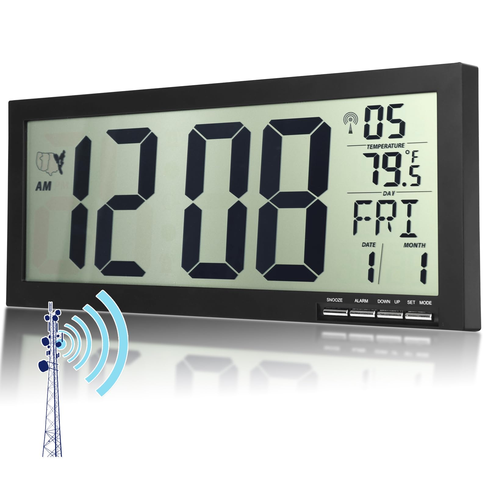 Amazon.com: 16" Atomic Clock Large Digital Wall Clock Battery Operated ...