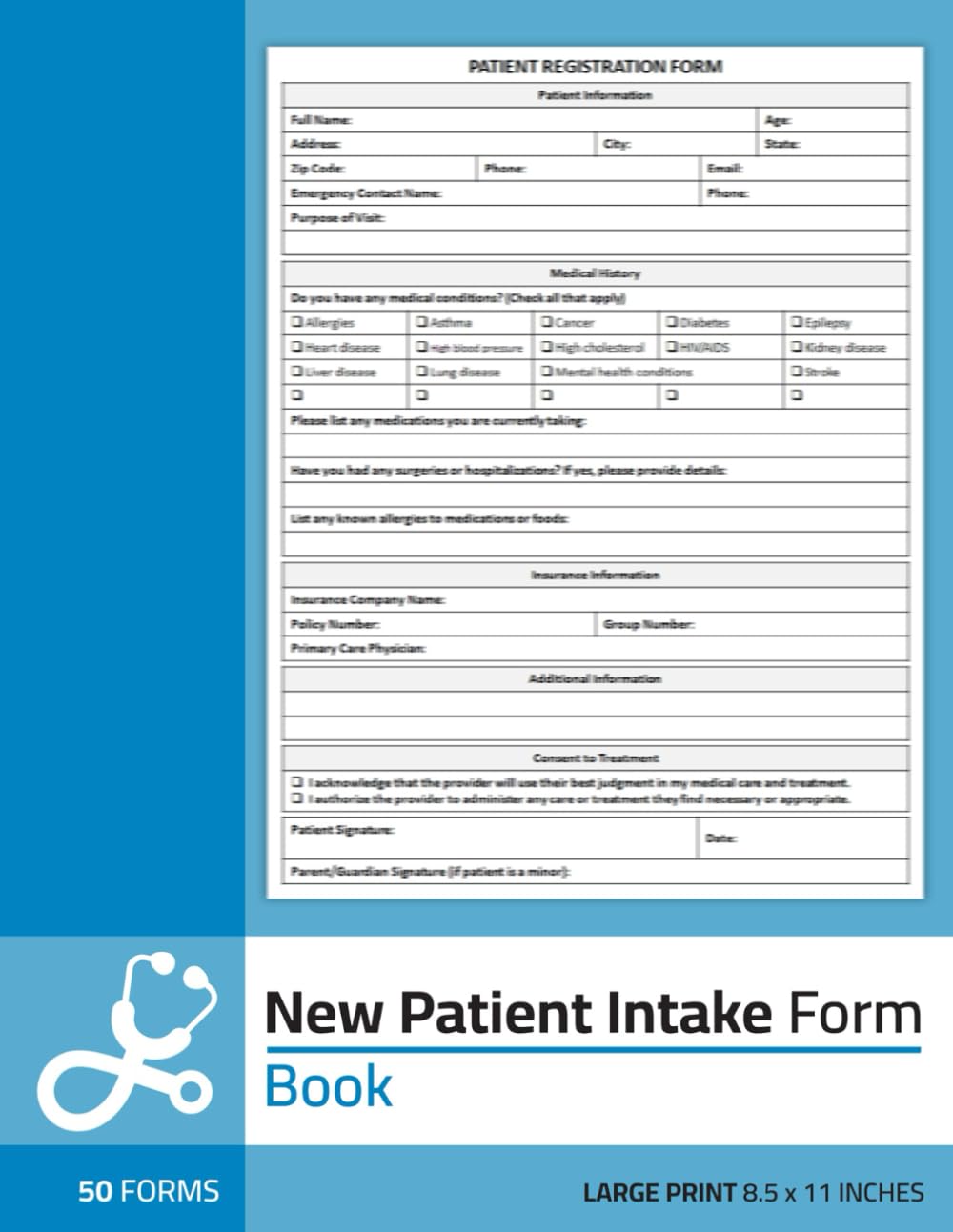 New Patient Intake Form Book: Patient Registration Forms for Hospitals ...