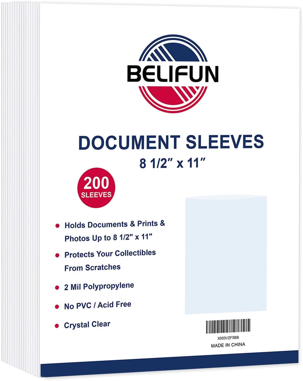 Amazon.com : 200-Pack 8.5 x 11 Inch Document-Sleeves - Crystal Clear No ...