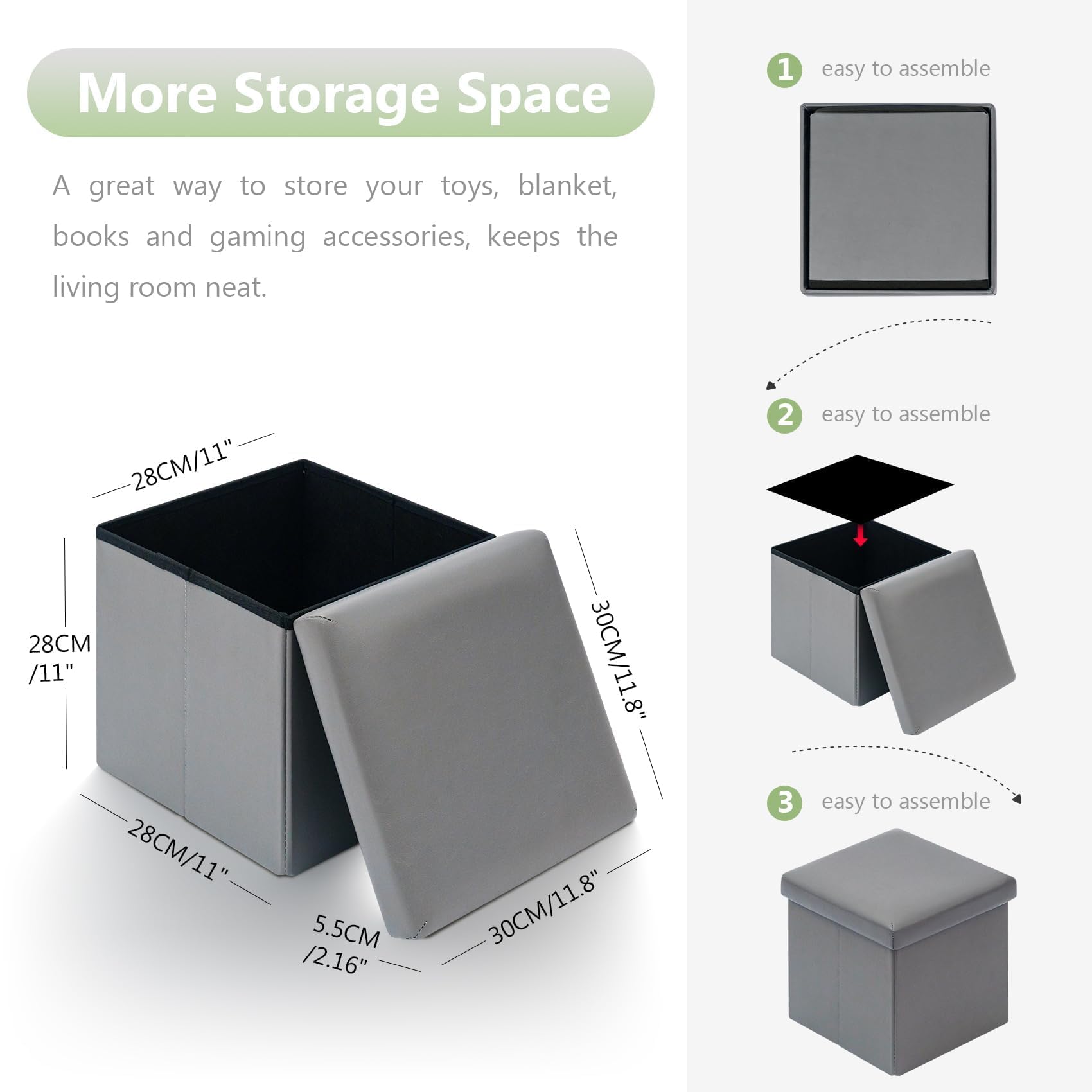 Snapklik.com : Storage Ottoman Cube, Faux Leather Small Foot Seat, For ...