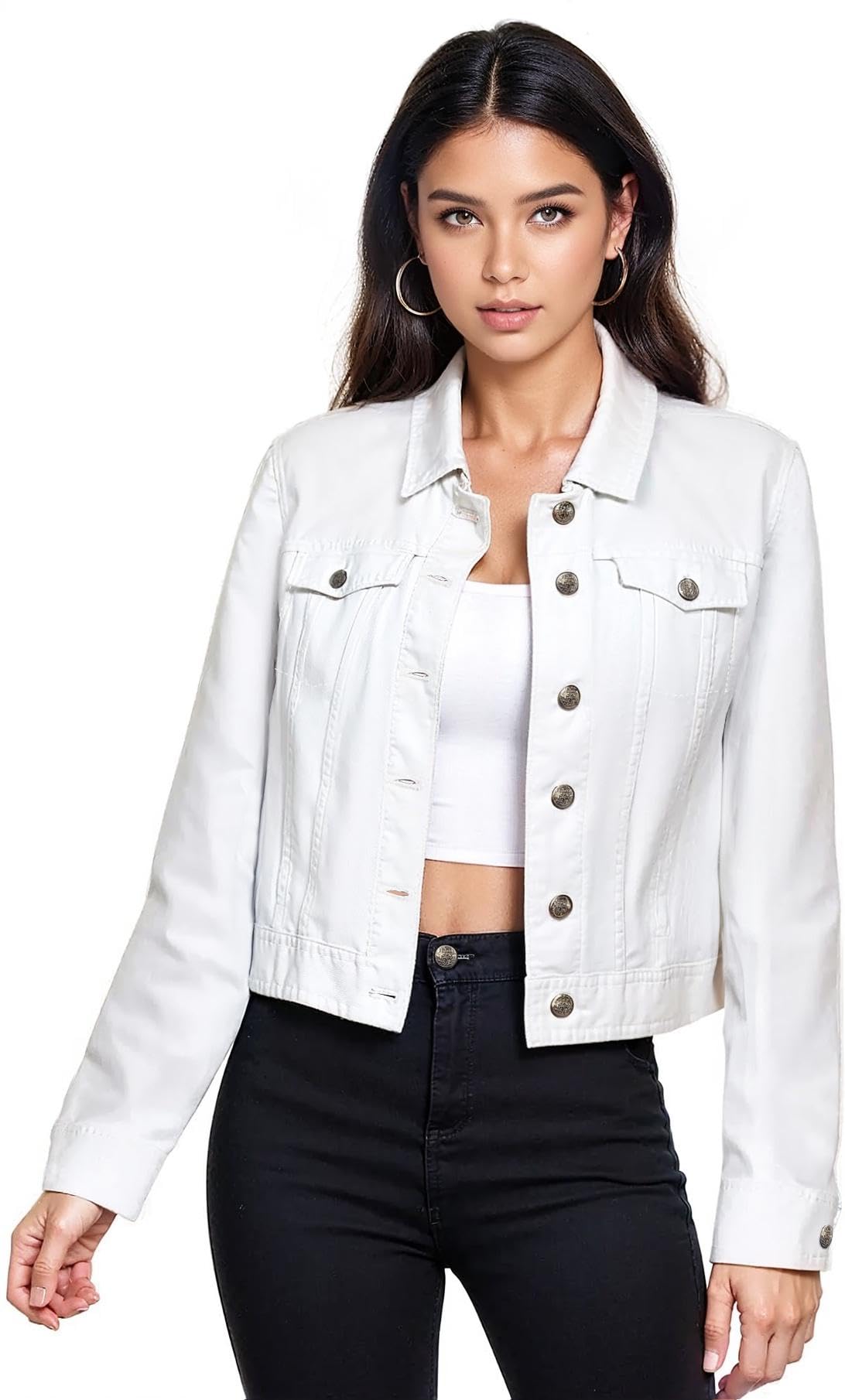 Hybrid & Company Women's Long Sleeve Denim Jackets Basic Button Down ...