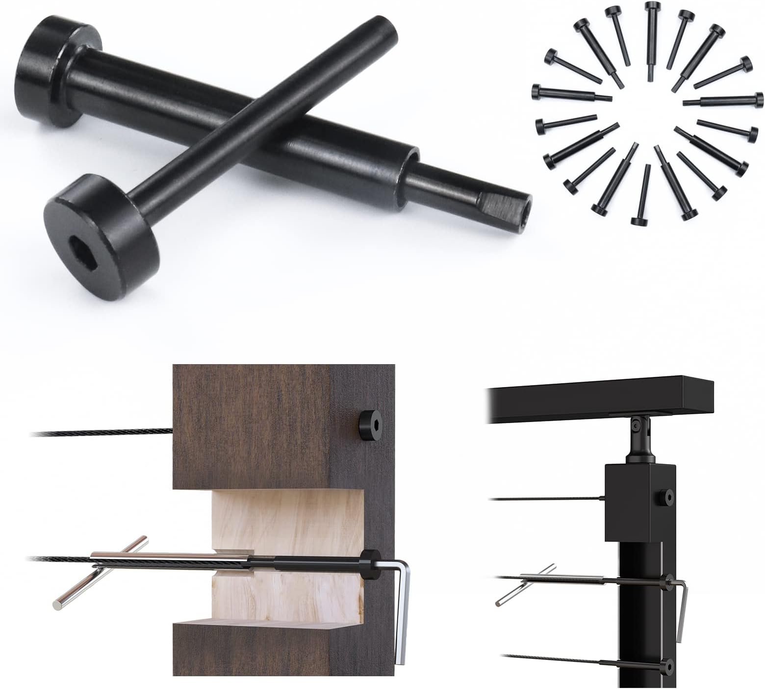 Muzata Black Cable Railing Post 36 Inch 36"x2"x2" Level Drilled Surface ...