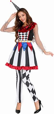 Amazon.com: GRAJTCIN Creepy Clown Halloween Costume for Women Adult ...