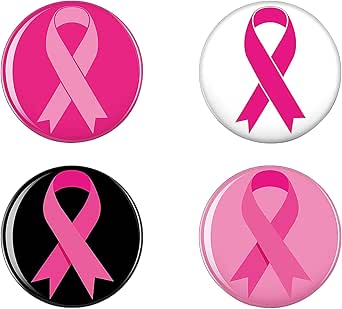 Amazon.com: 4 Pcs Breast Cancer Awareness Buttons, Round Pink Ribbon ...