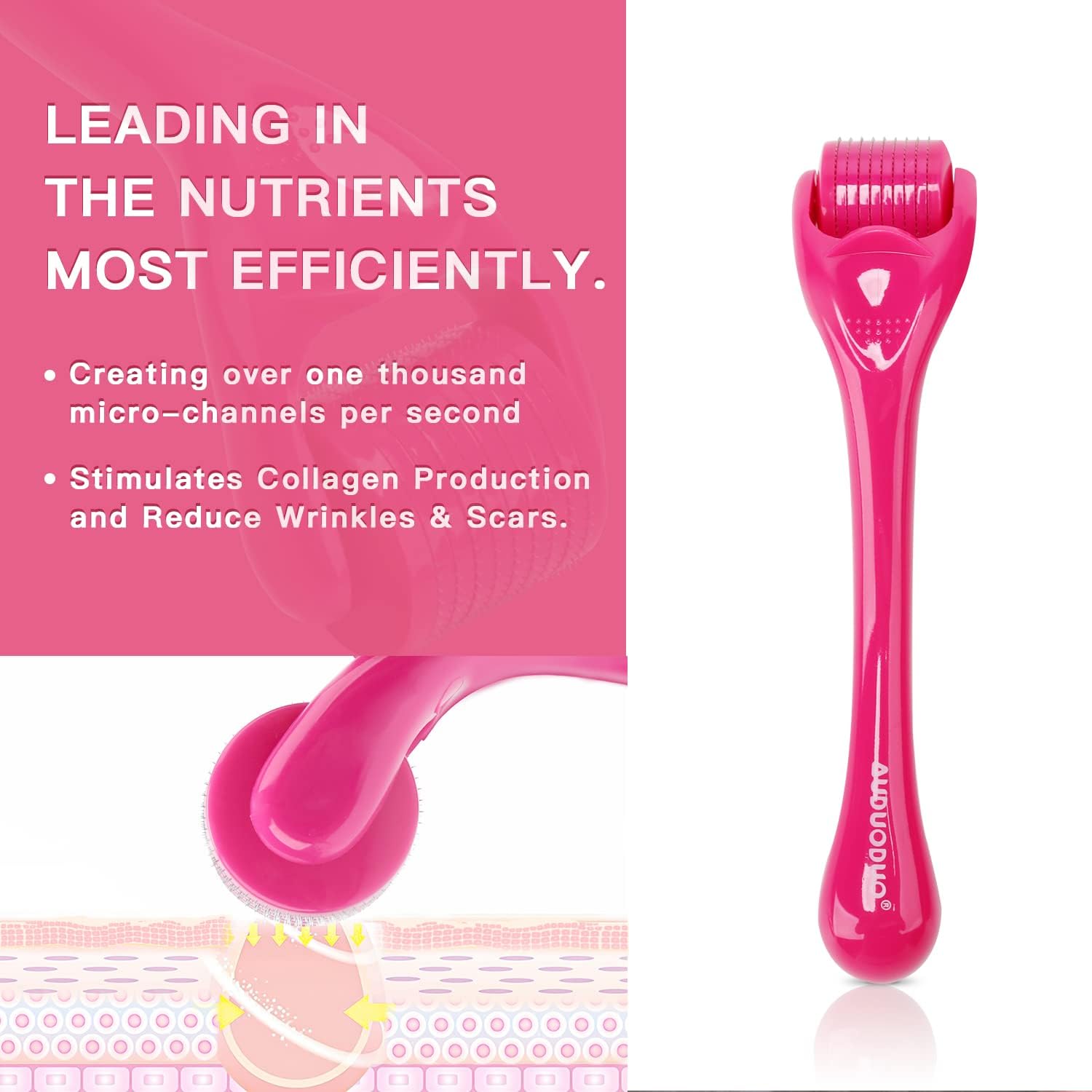 AUDUODUO® Derma Roller 0.3 mm with REAL SILVER Needles Pink – Advanced ...