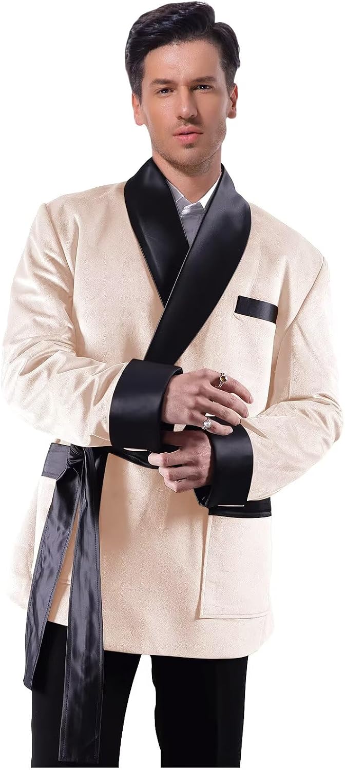 Amazon.com: Beige Velvet Short Smoking Jacket for Dinner Wedding Short ...