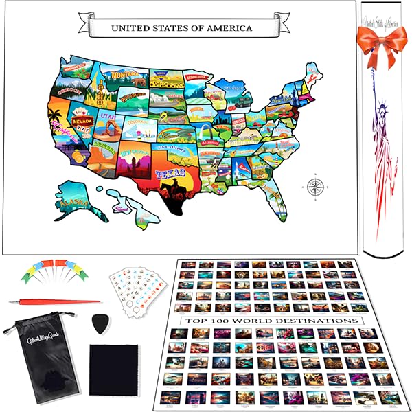 Scratch Off Usa Map And 100 Destinations Travel Poster Bundle ...