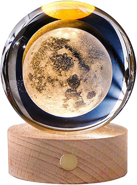 Buy WENGONVILA 3D Crystal Ball Night Light with Wooden Base Moon ...