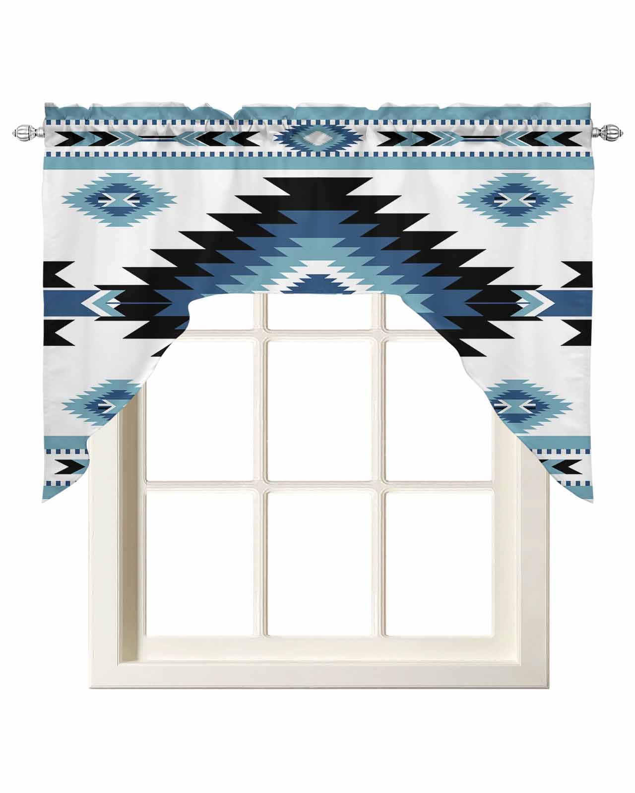 Amazon.com: Boho Western Swag Valances for Kitchen Window, Blue ...