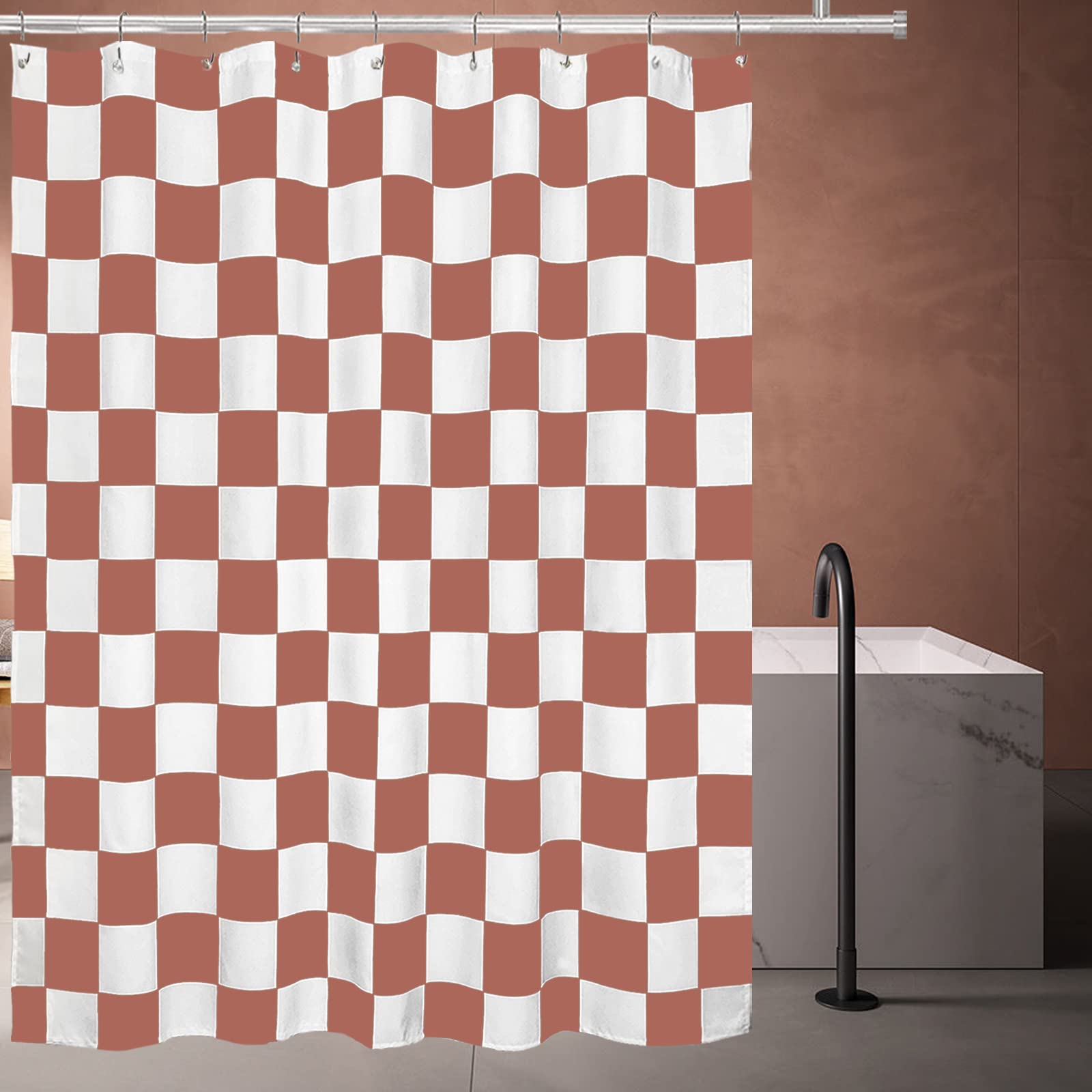 Amazon.com: Tititex Aesthetic Checkerboard Grid Pattern Shower Curtain ...