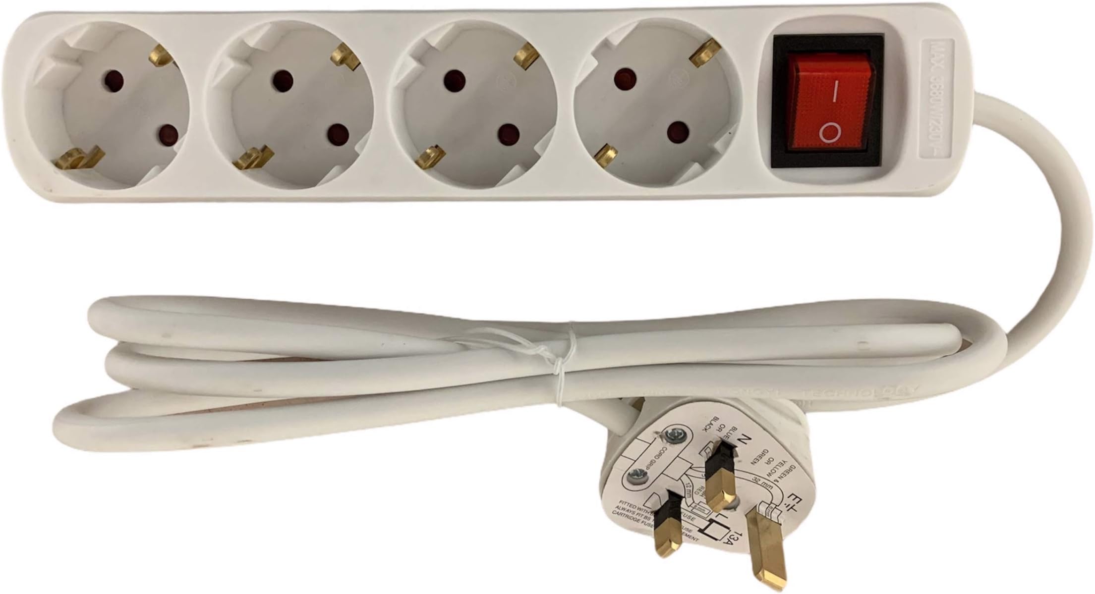 UK Euro Travel Adapter Adaptor 1.5 metre Extension Lead 4 Way Type E/F ...