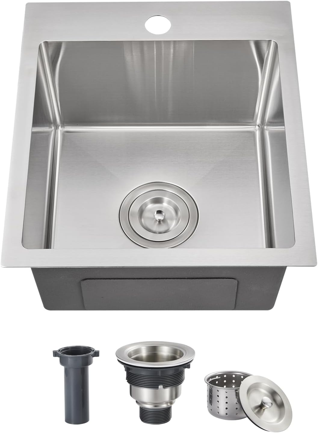 Comllen 15 x 15 inch Top-mount Stainless Steel Drop in Bar Sink, Single ...