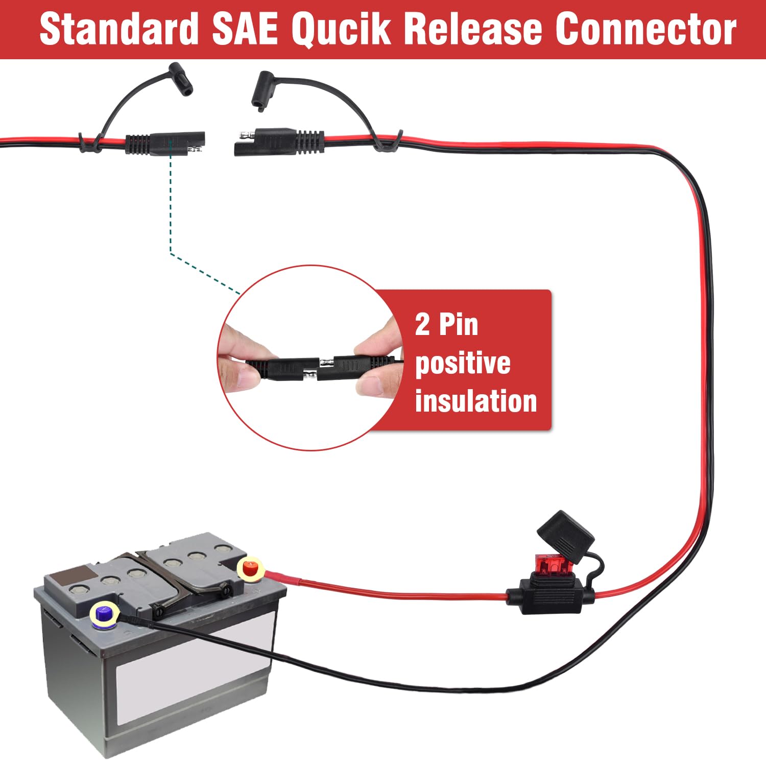 Snapklik.com : SAE Battery Connector - 2 Pack, 2 FT SAE To O Ring ...